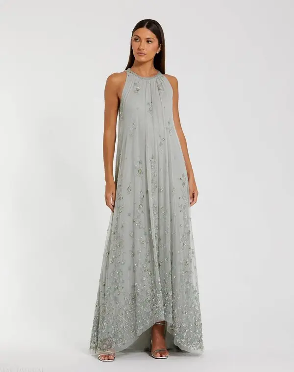 Mac Duggal High Neck Floral Embellished Gown