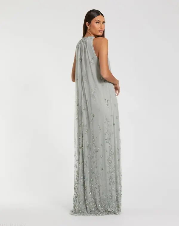 Mac Duggal High Neck Floral Embellished Gown