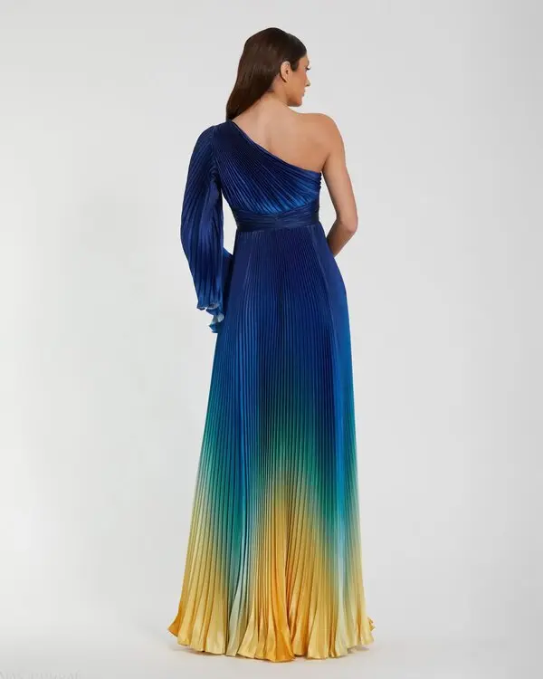 Mac Duggal One Shoulder Pleated Ombre Gown - Blue