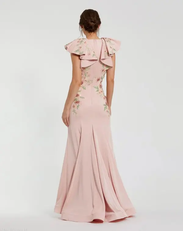 Mac Duggal Embellished Flutter Sleeve Mermaid Gown - Blush