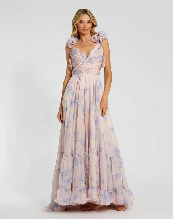Mac Duggal Floral Chiffon Cut-out Gown - Violet Multi