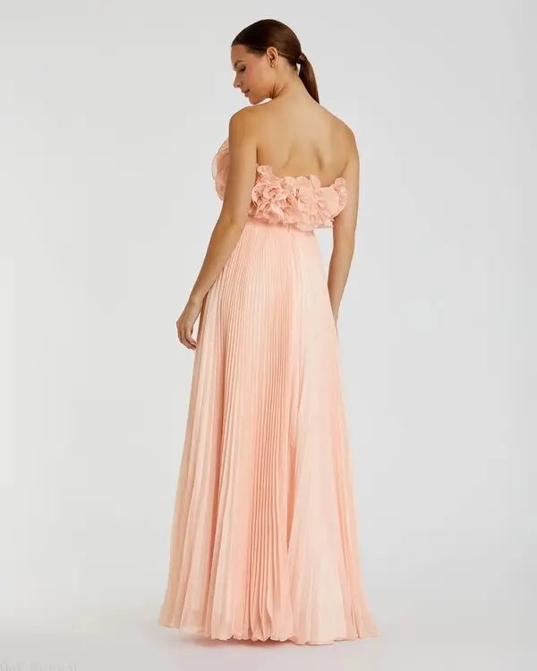 white christmas dresses Strapless Chiffon Long Dress with Pleated Bodice Xs / Aqua main image 0