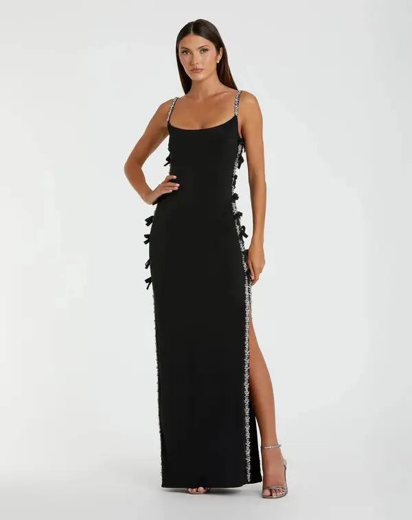 Mac Duggal Jersey Gown With Bow Details - Black