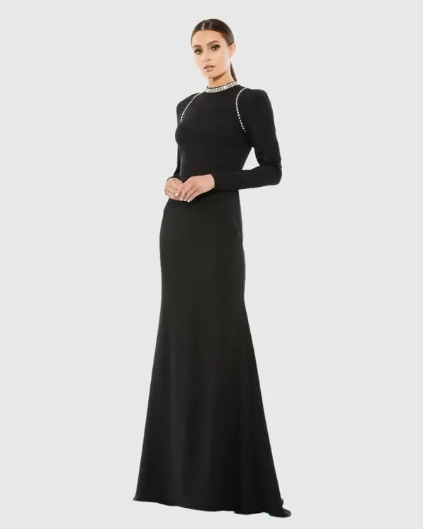 Mac Duggal Raglan Long Sleeve High Neck Gown