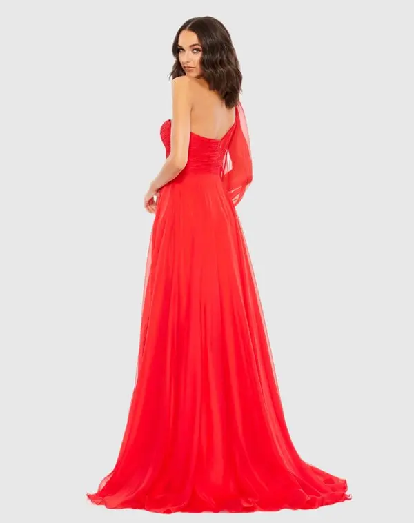 Mac Duggal Flowy One-shoulder Chiffon Gown