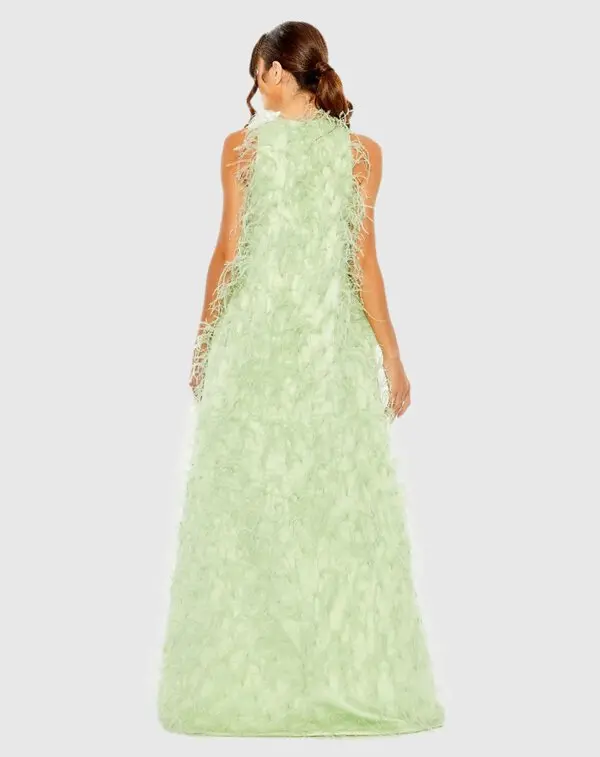 MAC DUGGAL COLLECTION Sleeveless Feather-embellished High-low Gown