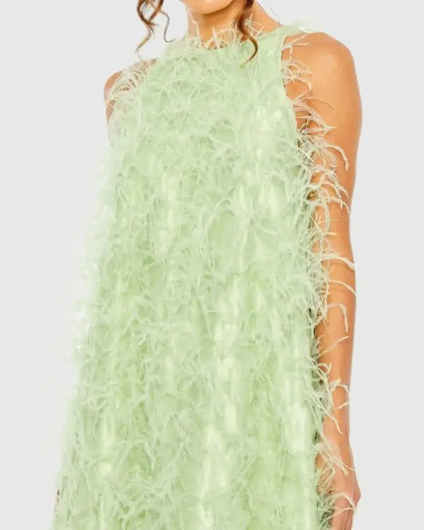 MAC DUGGAL COLLECTION Sleeveless Feather-embellished High-low Gown