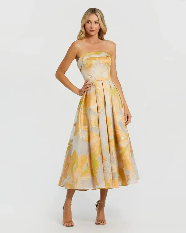 Mac Duggal Floral Brocade Fit & Flare Midi Dress - Blue Multi | Editorialist