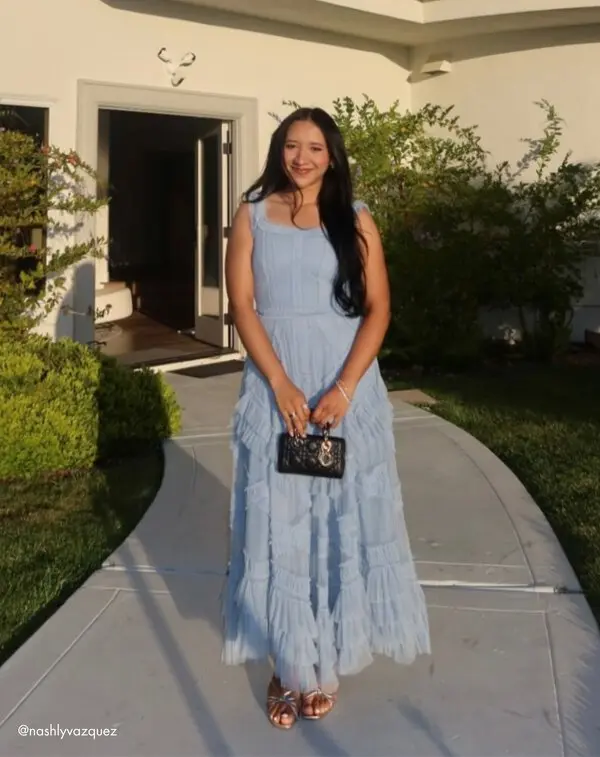 Mac Duggal Sleeveless A-line Ruffle Midi Dress - Blue