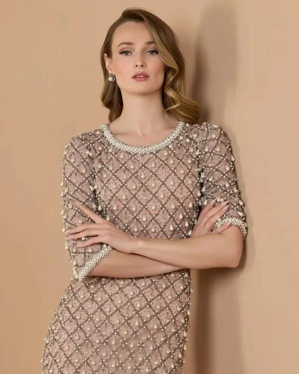 MAC DUGGAL COLLECTION Embellished 3/4 Sleeve Gown - Pink