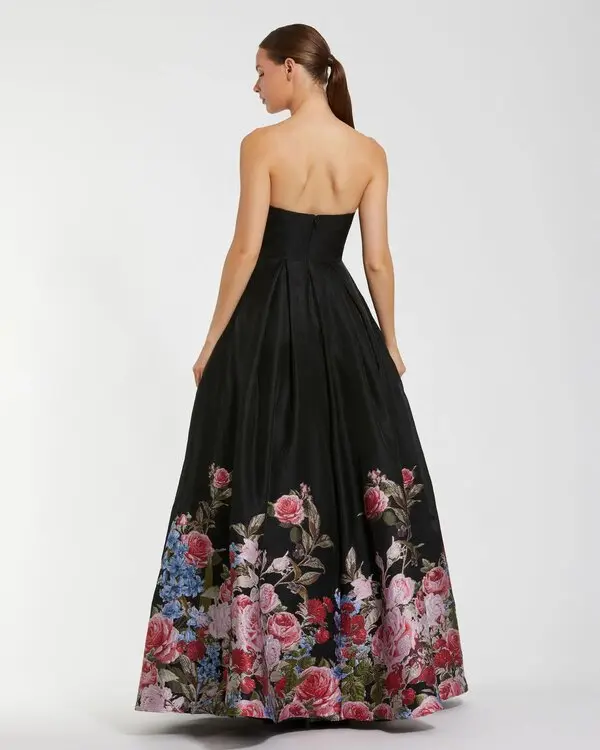 Mac Duggal Strapless Floral Brocade Ballgown