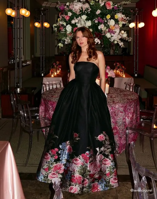 Mac Duggal Strapless Floral Brocade Ballgown