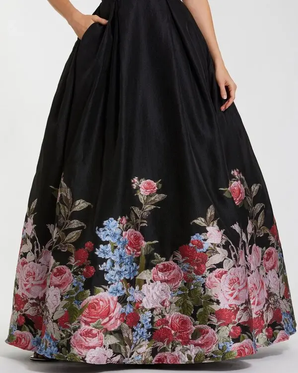 Mac Duggal Strapless Floral Brocade Ballgown