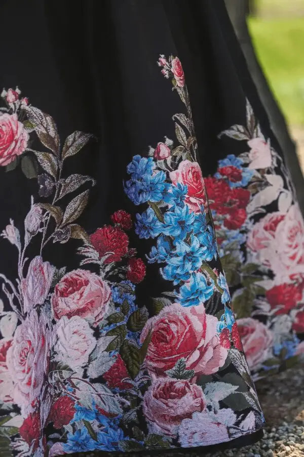 Mac Duggal Strapless Floral Brocade Ballgown