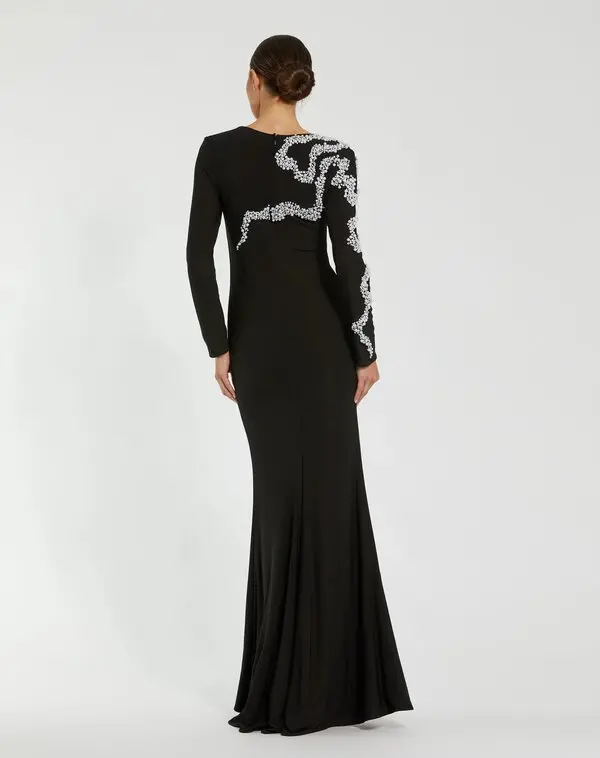 Mac Duggal Jersey Evening Gown With Beaded Swirl Detail