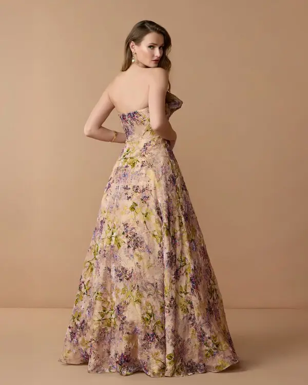 MAC DUGGAL COLLECTION Floral Ball Gown With Ruffle Detail