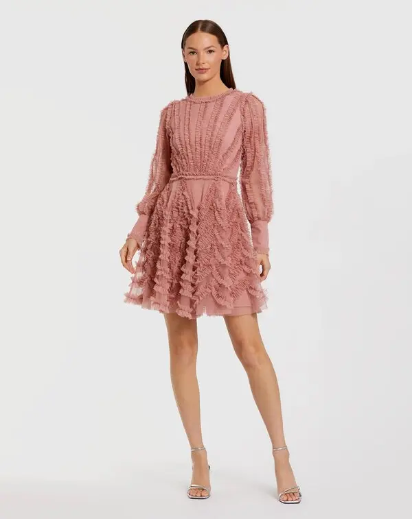 Mac Duggal Ruffled Lace-up Back Mini Dress
