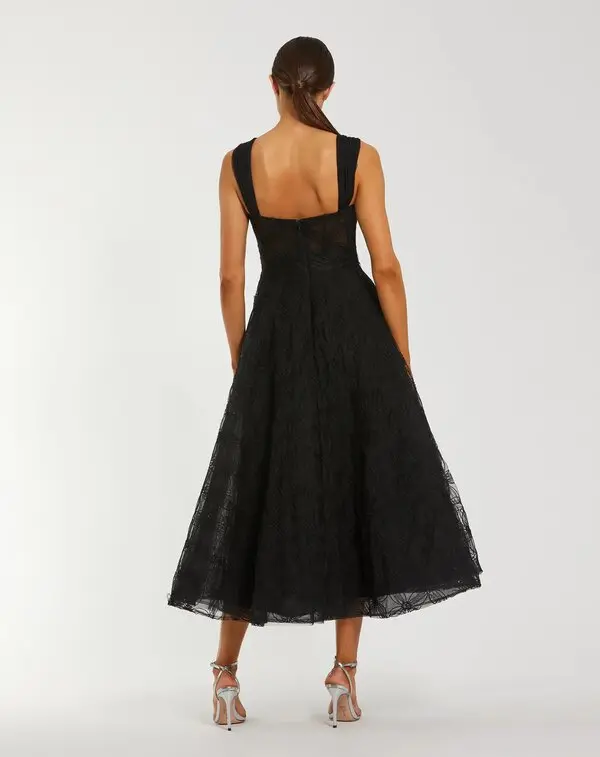 Mac Duggal Bustier A-Line Tulle Midi Dress - Black