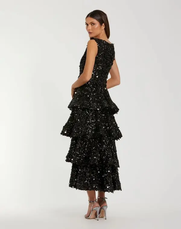 formal wedding men's dress code Orchestra Black Asymmetric Ruffled Midi Dress – Club L London main image 0