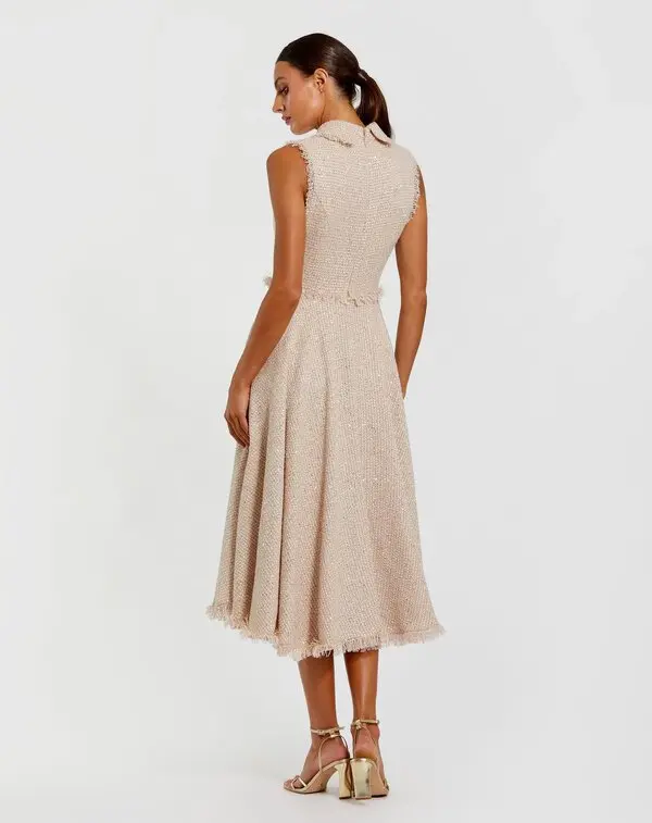 Mac Duggal Boucle Midi Dress With Fringed Trim