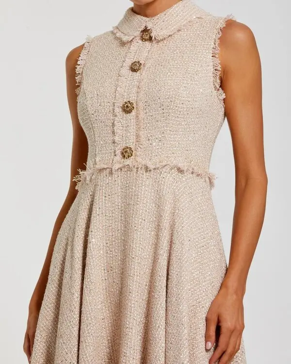 Mac Duggal Boucle Midi Dress With Fringed Trim