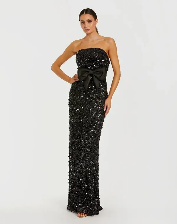 Mac Duggal Strapless Sequin Evening Gown With Bow