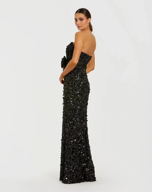 Mac Duggal Strapless Sequin Evening Gown With Bow
