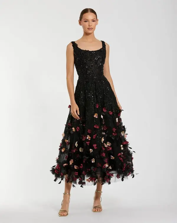 MAC DUGGAL COLLECTION Sleeveless Embellished Floral Applique Midi Dress