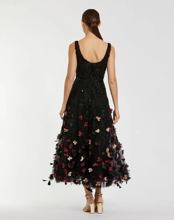 MAC DUGGAL COLLECTION Sleeveless Embellished Floral Applique Midi Dress