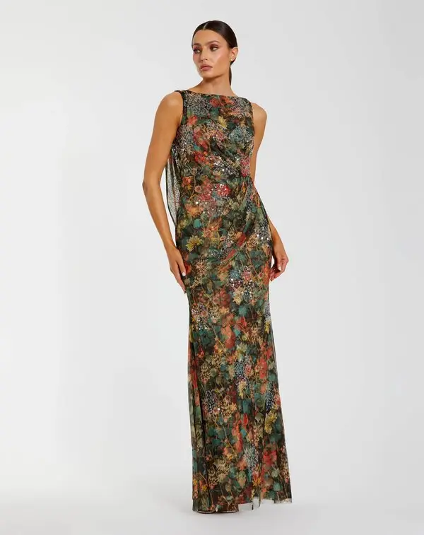 Mac Duggal Floral Embellished Sleeveless Column Gown - Multicolor