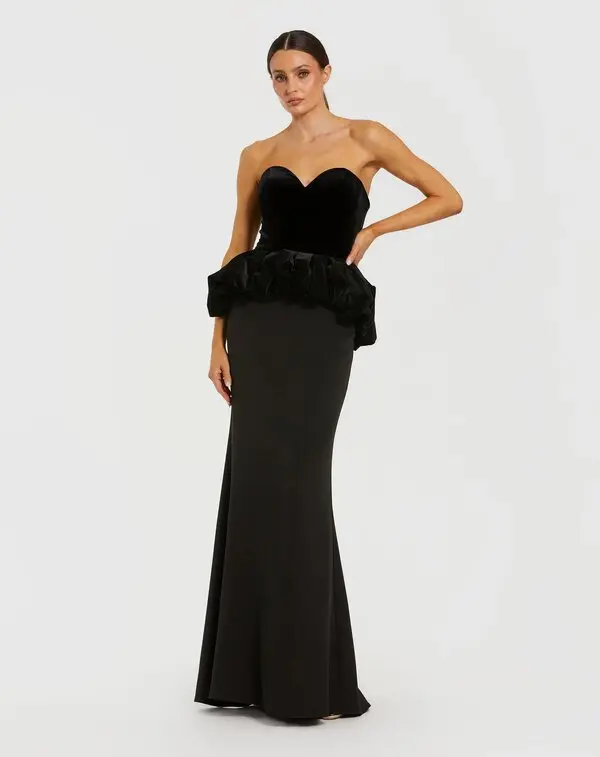Mac Duggal Strapless Velvet Peplum Gown - Black