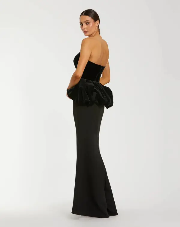 Mac Duggal Strapless Velvet Peplum Gown - Black