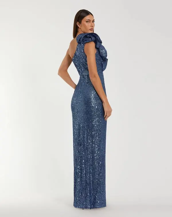 Mac Duggal One Shoulder Sequin Gown - Blue