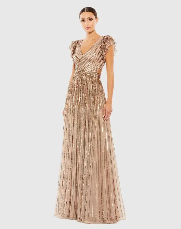 Mac Duggal Sequined Lace-up Gown - Copper