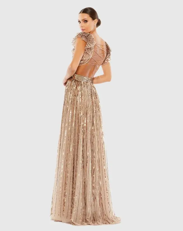 Mac Duggal Sequined Lace-up Gown