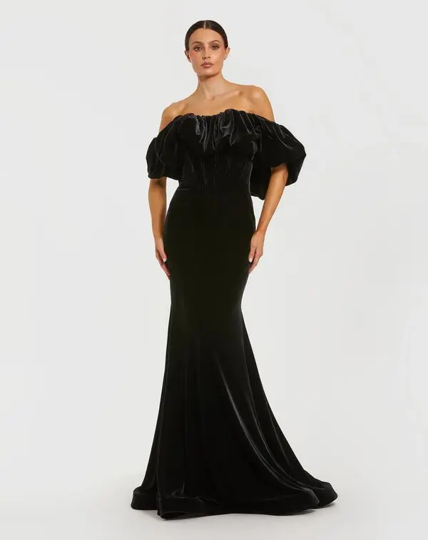 Mac Duggal Off-the-shoulder Velvet Bustier Mermaid Gown - Black