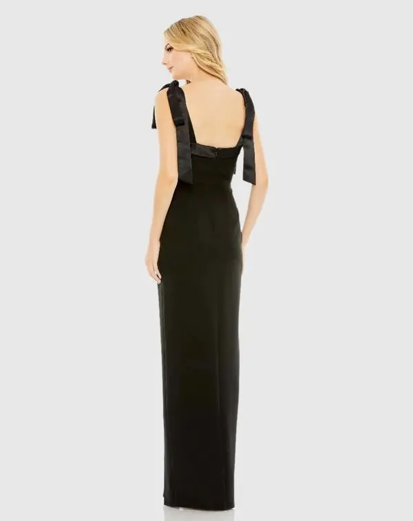 Mac Duggal Square Neck Tie Strap Gown With Slit
