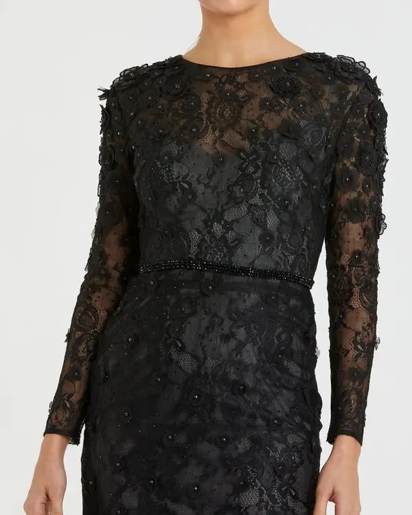 mac duggal long-sleeve tea-length floral applique cocktail dress Long Sleeve Floral Dress A Line Cocktail Midi Mac Duggal 5712  The Dress  Outlet