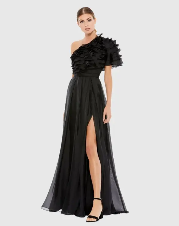 Mac Duggal Ruffle Layered One-shoulder Gown