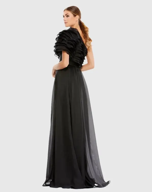 Mac Duggal Ruffle Layered One-shoulder Gown