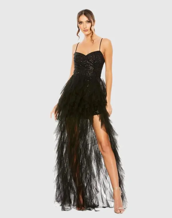 Mac Duggal Sequin A-line Dress With Ruffle Skirt