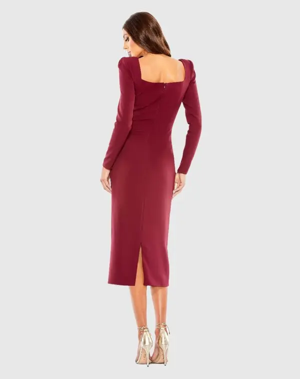 Mac Duggal Crepe Midi Dress With Puff Shoulders