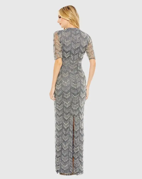 Mac Duggal Embellished Beaded Maxi Gown With High Neckline