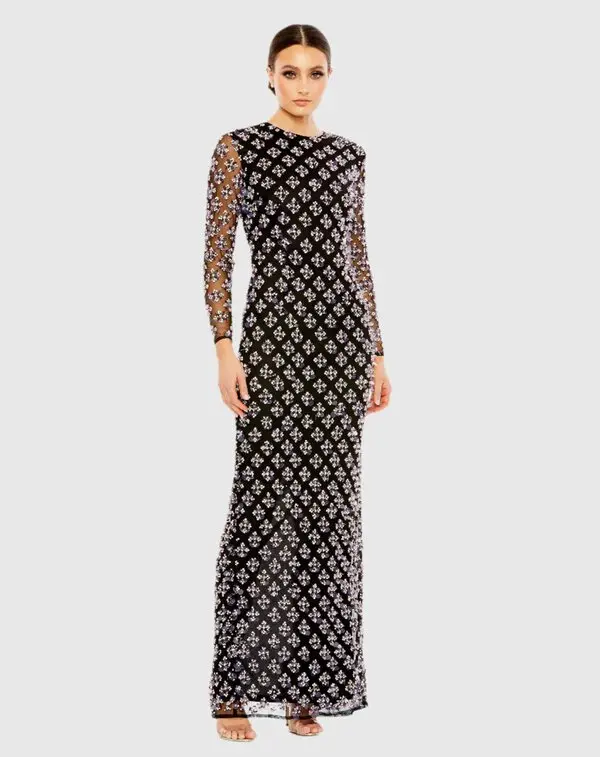 Mac Duggal Hand-beaded Long-sleeve Gown