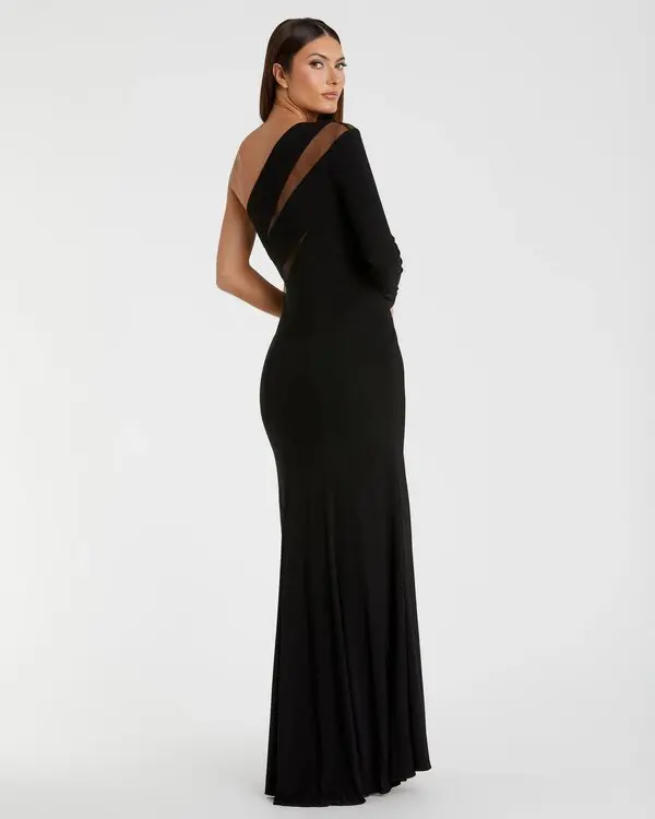 Mac Duggal Jersey One Shoulder Illusion Cut Out Gown