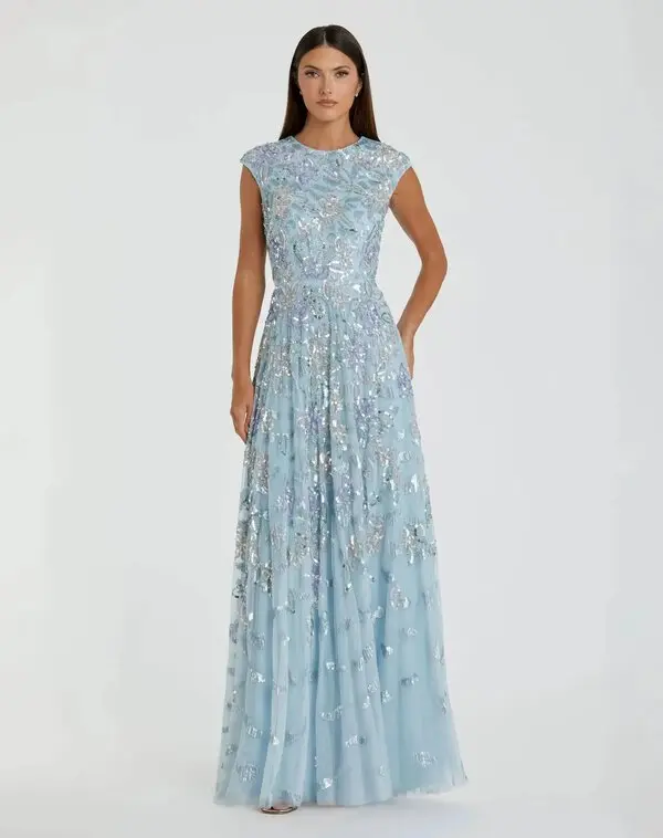 Mac Duggal Sequined A-line Gown - Blue