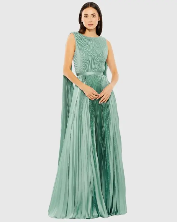 Mac Duggal Pleated Cape Back Gown - Sage