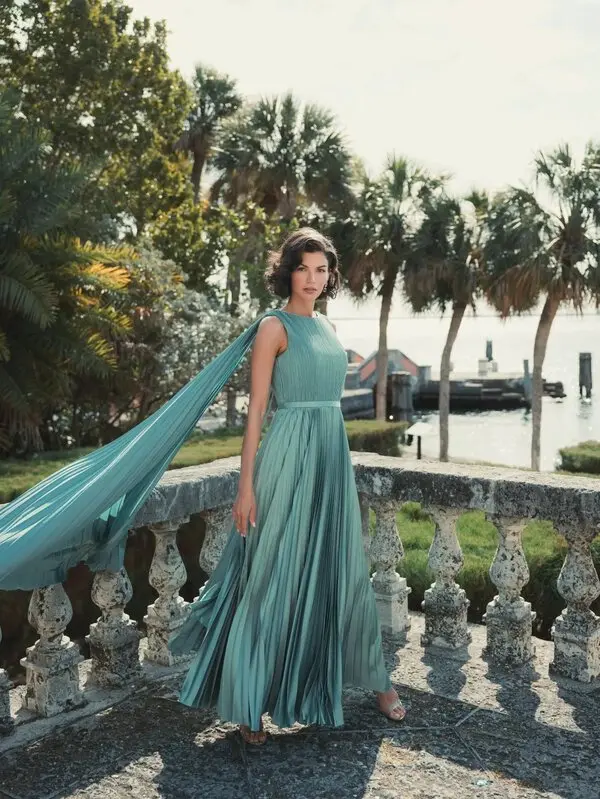Mac Duggal Pleated Cape Back Gown - Sage