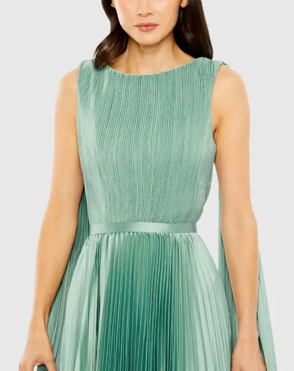 Mac Duggal Pleated Cape Back Gown - Sage