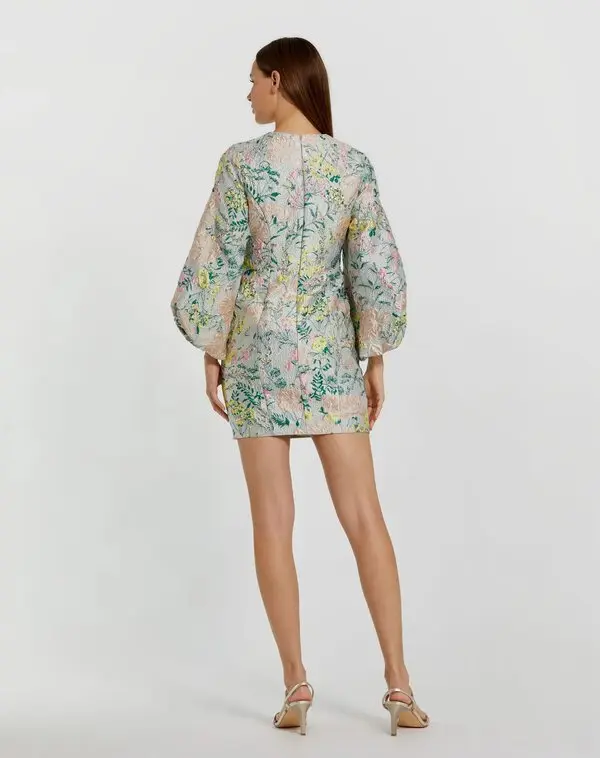 Mac Duggal Floral Brocade Puff Sleeve Mini Dress - Multicolor
